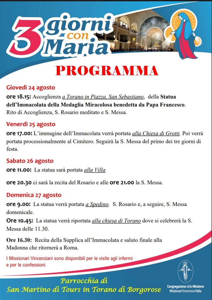 “Tre giorni con Maria” a Torano di Borgorose
